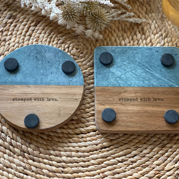 Custom Engraved Monogram Coasters Stamped with Love