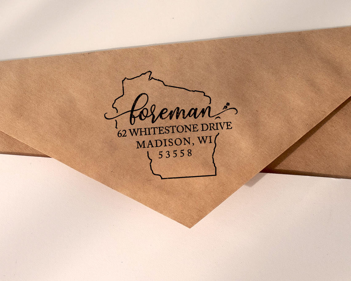 Wisconsin Round Return Address Stamp | Stamped with Love